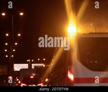 orange flashing light for a car, warning signal in road traffic orange ...
