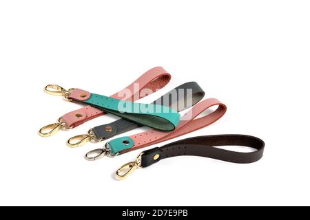 Blank loop color leather key chain collection on isolated white ...