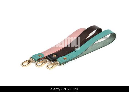 Blank loop color leather key chain collection on isolated white ...