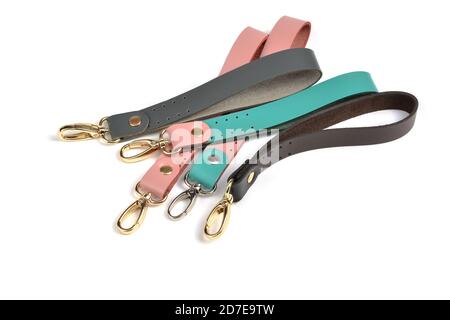 Blank loop color leather key chain collection on isolated white ...