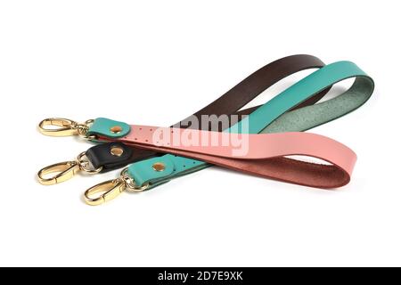 Blank loop color leather key chain collection on isolated white ...