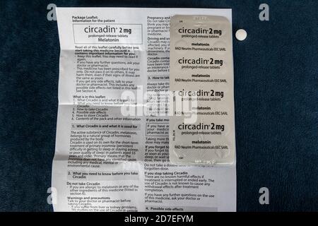 Circadin Melatonin,prolonged release tablets used for insomnia,UK Stock ...