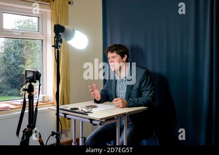 Businessman making presentation during pandemic in the office Stock ...