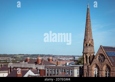 Landscape of Rotherham town centre, showing the gothic Jame Masjid ...