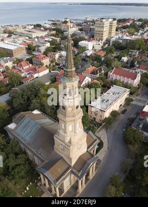 High angle view of downtown Charleston, South Carolina after dark Stock ...
