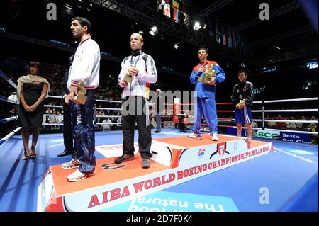 Amateur boxers during medals ceremony of the AIBA World Boxing ...