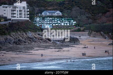 Beach Huts at Rotherslade Bay near Langland Bay, Gower Peninsula, West ...
