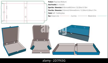 Pizza box medium packaging template self lock die cut vector Stock ...