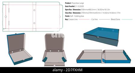 Pizza box large packaging template self lock die cut-vector Stock ...