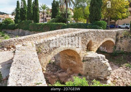 ancient roman bridge, Pollenca, Mallorca, Majorca, Balearic Islands ...