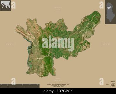 Lezhe, county of Albania. High resolution satellite map. Locations of ...