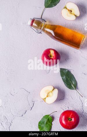 Apple vinegar or cider, bottle of drink and fresh apples, healthy ...