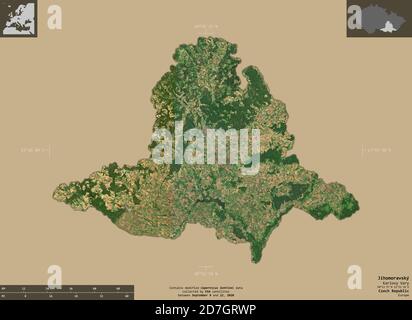 Jihomoravsky, region of Czech Republic. High resolution satellite map. Corner auxiliary location ...