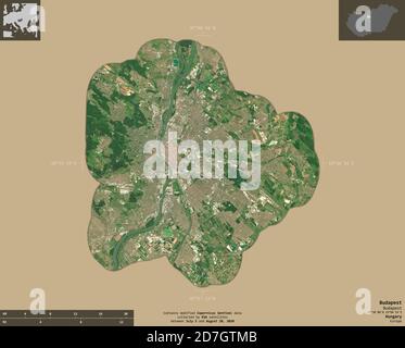 Budapest, capital city of Hungary. High resolution satellite map ...