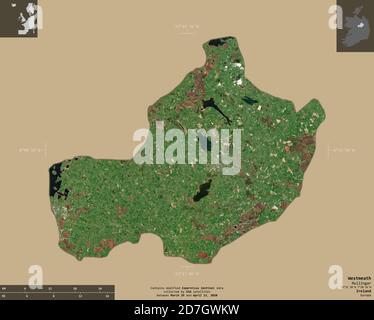 Westmeath, county of Ireland. High resolution satellite map. Locations ...