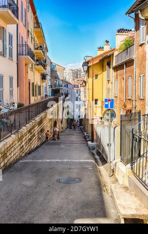 A scenic view of the Port and the district of Suquet in Cannes ...