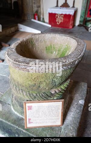 An ancient Saxon font in Morwenstow church in Cornwall, UK Stock Photo ...