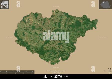 Salaj, county of Romania. High resolution satellite map. Locations and ...