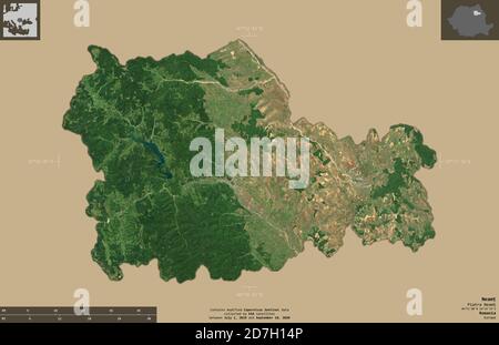 Neamt, county of Romania. High resolution satellite map. Locations and ...