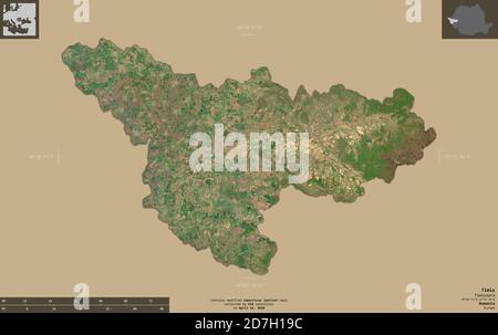 Timis, county of Romania. High resolution satellite map. Corner ...