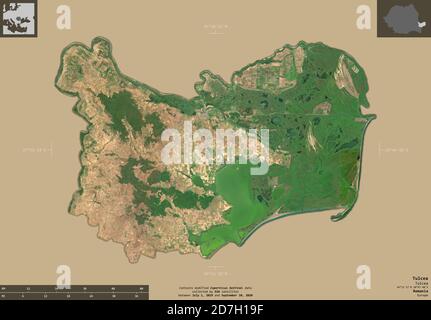 Tulcea, county of Romania. High resolution satellite map. Corner ...