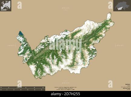 Valais, canton of Switzerland. High resolution satellite map. Locations ...