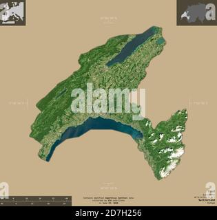 Vaud, canton of Switzerland. High resolution satellite map. Locations ...