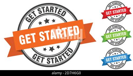 get started stamp. get started sign. get started label set Stock Vector ...