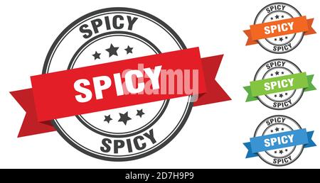 spicy sign. round ribbon label set. Stamp Stock Vector Image & Art - Alamy