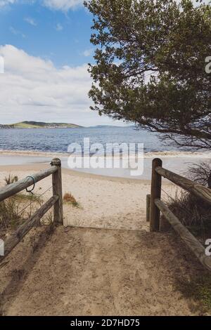 HOBART, AUSTRALIA - October 22nd 2020: Howrah beach a pristine golden ...