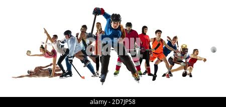 Sport collage of professional athletes isolated on colorful background ...
