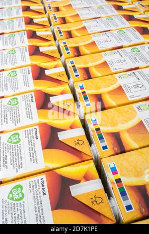 Colour registration strip on paper packaging. For CMYK process colours ...