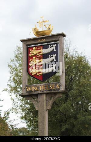The Ancient Town Of Rye Sign with The Cinque Ports Coat Of Arms Stock ...