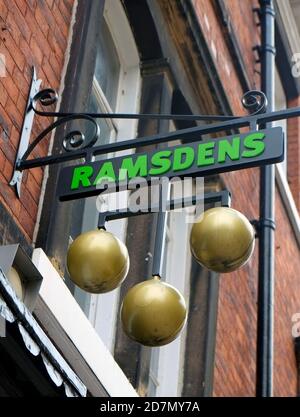 three golden balls pawnbroker symbol outside a pawn shop in the uk ...