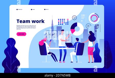 Vector illustration of the people working together as a team. Creative teamwork seeking idea ...