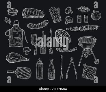 A doodle vector illustration of a fried chicken thigh and a bottle of ...