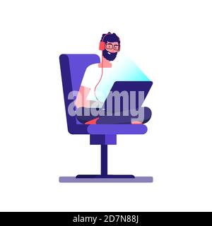 Programmer coding. Young man freelancer working on program code with laptop. Geek coding ...