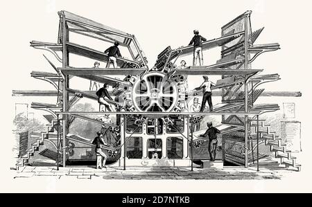six-cylinder rotary press from the 1880s, , digital improved ...