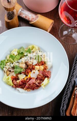 salad with chicken fillet, beacon, avacado, blue cheese Stock Photo - Alamy