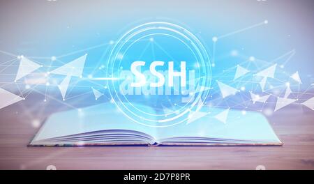 Open book with SSH abbreviation, modern technology concept Stock Photo ...