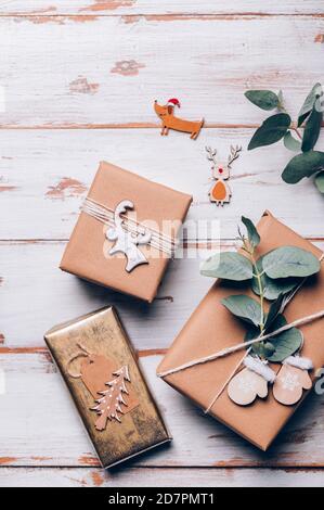Gift wrapping process, preparation for Xmas Stock Photo - Alamy