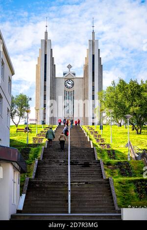 Iceland: view of Akureyrarkirkja, the church of Akureyri built in 1940 ...