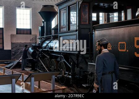 The B&O No. 57 “Memnon” steam locomotive, roundhouse of the B&O ...
