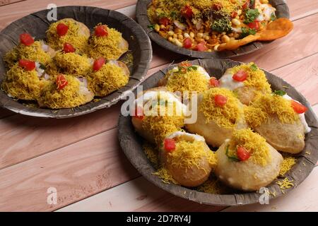 group of Bombay chat food includes bhel-puri, sev-poori, dahipuri Stock ...