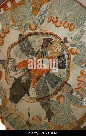 Closeup of colorful frescoes on the wall in Palazzo della Ragione Padua ...