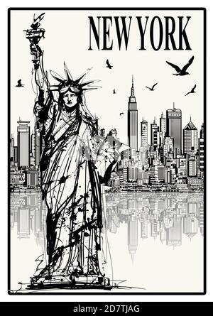 Statue of Liberty Acrylic Drawing America Grunge Scuffed Patriot Colors ...