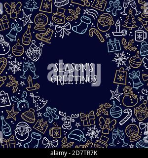 Christmas hand drawn ball. Doodle garland with holiday sketchy bauble ...