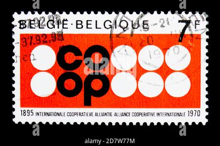 MOSCOW, RUSSIA - APRIL 15, 2018: A stamp printed in Belgium shows ...