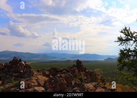 Khorgo volcano lava field in Khorgo-Terkhiin Tsagaan Nuur National Park ...