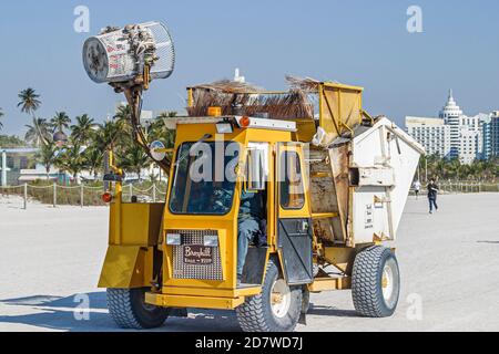 Miami Beach Florida,public beach,trash pickup,refuse,vehicle,truck ...